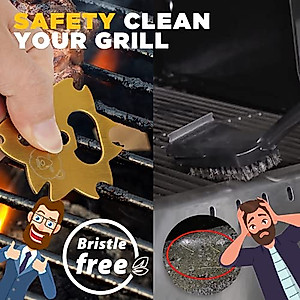 Grill Scraper BBQ Stocking Stuffer - Kitchen Gadgets Accessories Gifts for Men Women Safe Grate Cleaner Tools with Bottle Opener for Barbeque Cleaning Bristle-Free Must Have Cool Grilling Gifts Ideas