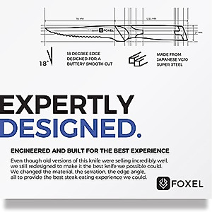 FOXEL Best VG10 Serrated Steak Knives Knife Set of 4, 8, or 12 - Rust Resistant Japanese High Carbon Steel Blade w/Full Tang Handle - Gift Box Set