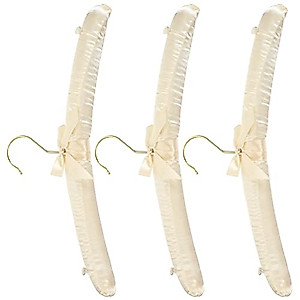 VOSAREA Skirt Hangers Baby Clothes Hangers 3pcs Satin Padded Hangers Covered Coat Hangers Wedding Bridal Bride Hanger with Non- Buttons for Strappy Dresses Beige Skirt Hangers Baby Clothes Hangers