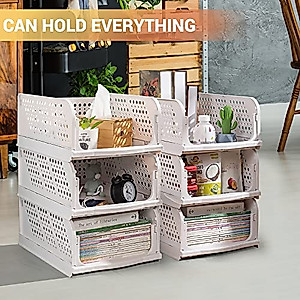 ELUCHANG Stackable Closet Organizers and Storage 16.93in 4 Packs Foldable Closet Organizer Drawers Shelves Collapsible Wardrobe Clothes Storage Bins Organization for Bedroom Bathroom Kitchen