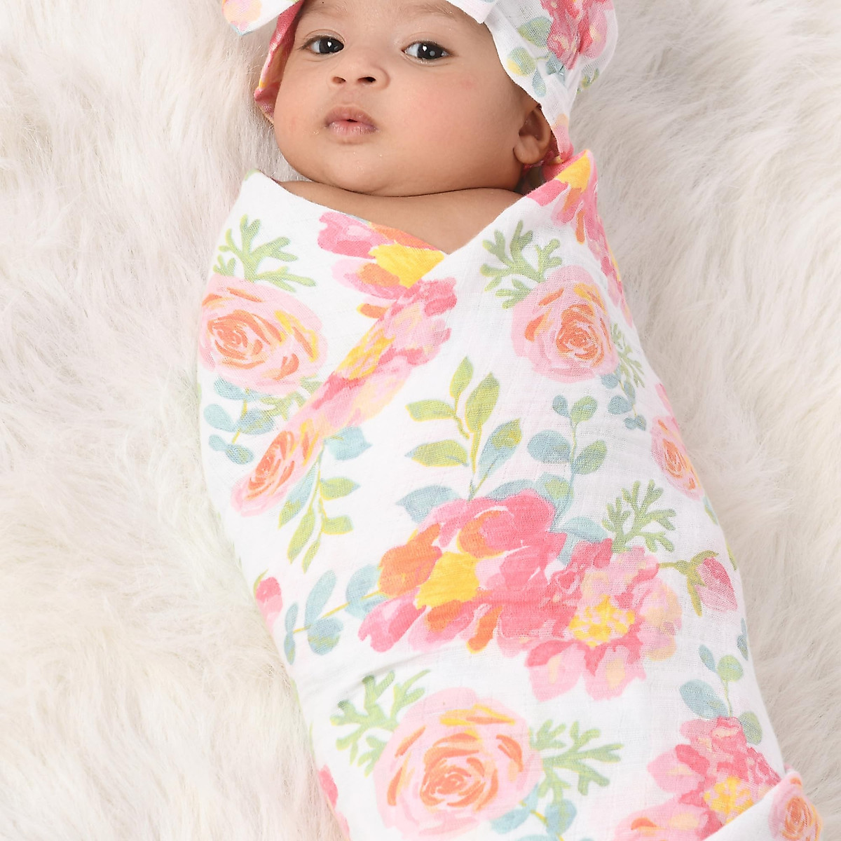 Featherhead™ 100% Cotton Muslin Swaddle Blankets for Baby Girl - Large 47”x 47” - Pre-Washed, Soft, & Breathable - Newborn Essential & Perfect Baby Registry Gift (4 Pack - Garden Floral)