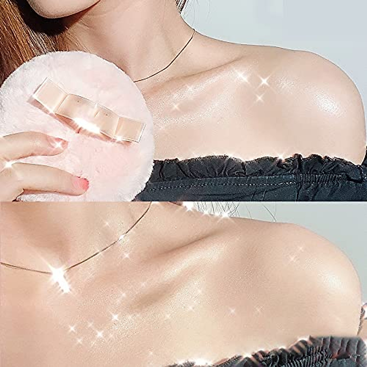 Eugeneq Highlighter with Cute Peach Shaped Plush Puff Body Face Highlighting Powder Multi-Use Cosmetic-High-gloss Beauty Powder with Glitter