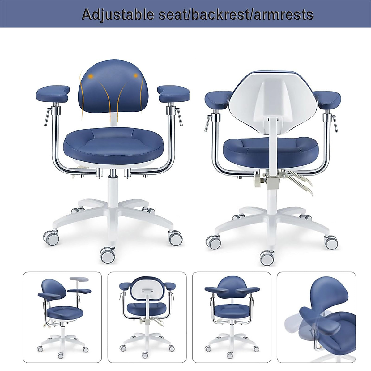 Dental Chair Dentist Stools Dental Assistant Chair with Back Support Rotatable Armrest Microfiber Leather Mobile Chair Doctor's Stool Height Adjustment,B3