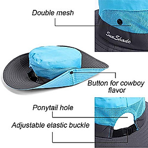 VICSPORT Women Sun Hat Wide Brim Bucket Mesh Boonie Cap Outdoor Fishing Hats UV Protection Blue