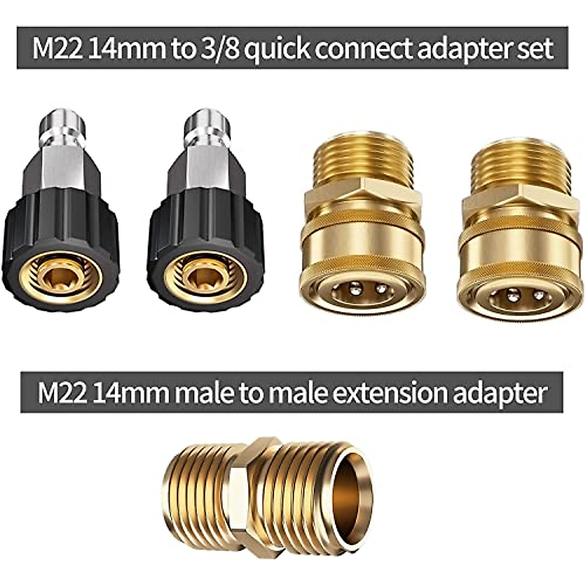 POHIR Pressue Washer Hose 100ft 1/4", 4000 PSI Kink Resistant Heavy Duty High Pressure Power Washing Replacement Hose with M22 Extension Adapter and 4pcs M22 14mm to 3/8 Quick Connect