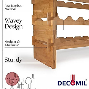 DECOMIL - 72 Bottle Stackable Modular Wine Rack Wine Storage Rack Solid Bamboo Wine Holder Display Shelves, Wobble-Free (Eight-Tier, 72 Bottle Capacity)