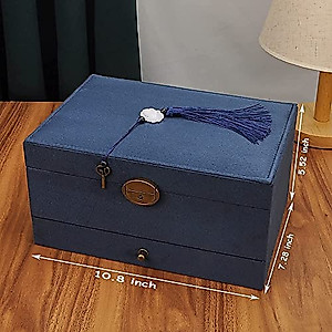 GYJOYERO Jewelry Box Jewelry Earrings Organizer Women Girls 4 Layers with Drawer Necklaces Rings Watches Display Case Storage Lockable GY708 (Navy)