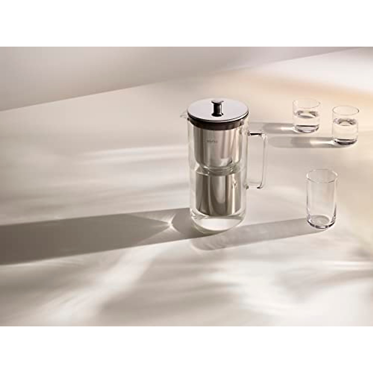 aarke Purifier | Glass Water Filter Pitcher with Refillable Steel Filter | 2.4L / 10 Cups | Includes Pure Filter Granules | Dishwasher Friendly