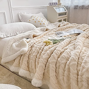 Bedbay Sherpa Fleece Blanket 70x80 Inch Beige Throw Blanket Boho Tufted Blanket Soft Warm Plush Sherpa Fleece Blanket Versatile Blanket Fluffy Blanket for Bed Sofa Couch Travel(Cream,70"x80")