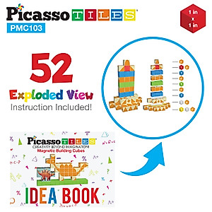 PicassoTiles Magnetic Puzzle Cube Characters + 103 Piece, 9pc with 18 Unique Characters Mix & Match Cubes Sensory Toys, Mix & Match Cubes w/Free Idea Book Sensory Toys, STEAM Learning Building Block