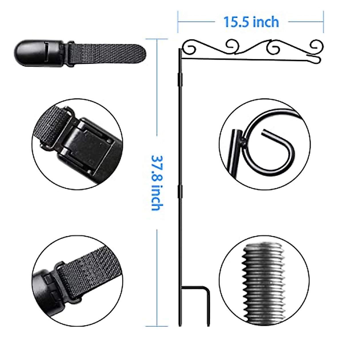 HOOSUN Garden Flag Stand, Premium Garden Flag Pole Holder Black Metal Powder-Coated Weather-Proof Paint, 37.8"H x 15.5"W for Outdoor Garden Lawn Without Flag