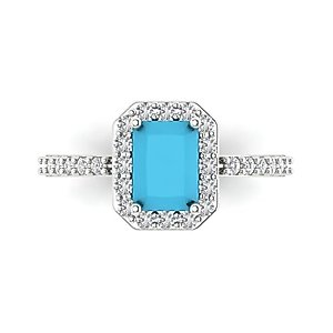 Clara Pucci 2.07 ct Emerald Cut Solitaire Halo Genuine Simulated Turquoise Engagement Promise Anniversary Bridal Ring 18K White Gold 10.5
