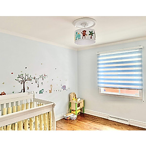 Firefly Home & Kids Lighting Jungle Animals Semi Flush Mount Light Fixture 3-Light, Fabric Shade with Acrylic Diffuser, 16" W x 13" H, Nursery Room, Children's Bedroom, Kids Bedroom, Playroom