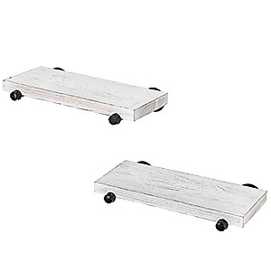 MyGift 16-Inch Rustic White Wood Wall-Mounted Floating Shelves with Black Metal Pipe Brackets, Urban Industrial Wall Hanging Storage and Display Shelf, Set of 2