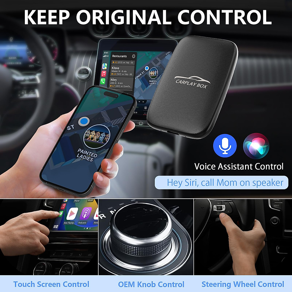 4 in 1 Wireless Carplay & Android Auto Wireless Adapter - Magic CarPlay Ai Box Streaming Video Fits Netflix/YouTube/TF Card, CarPlay Wireless Adapter for Wired CarPlay AA Cars USB Card Reader Writer