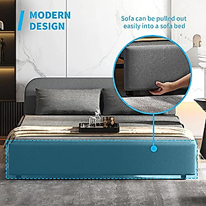 Mjkone Pull Out Sofa Bed, 2-in-1 Modern Convertible Sleeper Sofa Couch, Queen Size Linen Revesible Couch Bed with Cushions&Throw Pillows for Small Place/Apartment/Living Room/Office (Dark Gray)