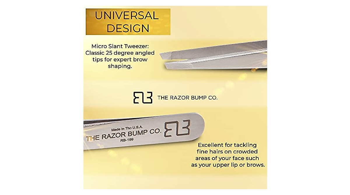 Precision Micro Slant Tweezer - Made in USA for Eyebrows & Ingrown Hair