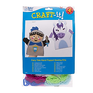 Baker Ross Fairy Tale Hand Puppet Sewing Kits - Pack of 4, Make Your Own Wooden Puppets, Puppets for Kids, Wooden Crafts for Kids to Assemble and Decorate (AW692)