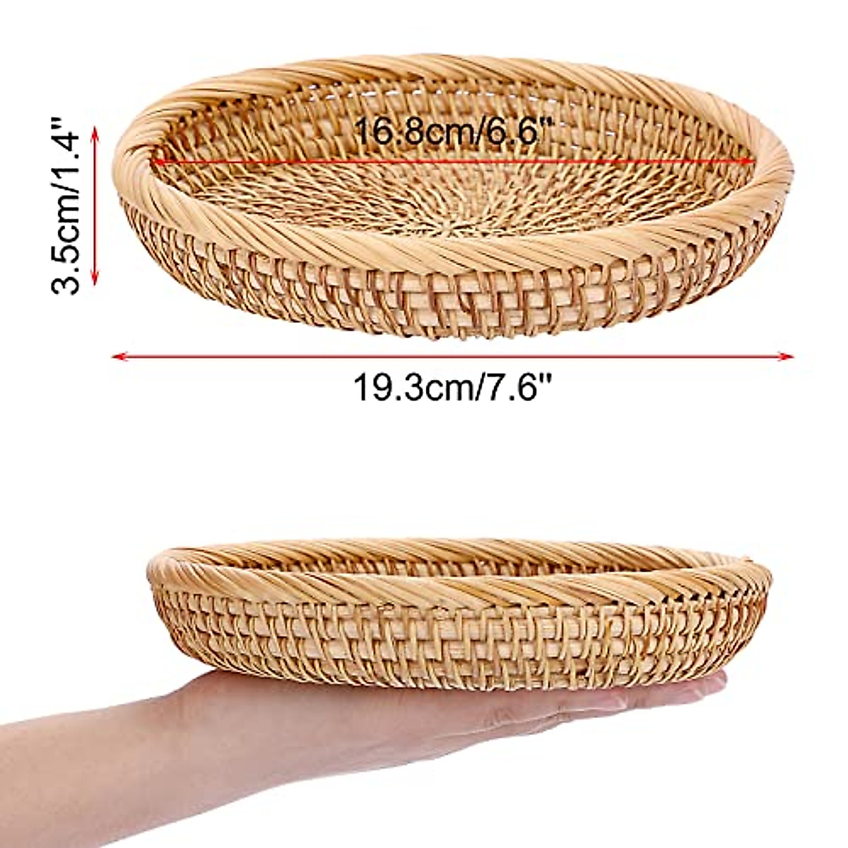 Hipiwe Small Key Basket Bowl for Entryway 7.6" Round Woven Wicker Basket Snacks Fruit Candy Serving Basket Tray Rattan Organizer Basket for Keys Wallet Cell Phone