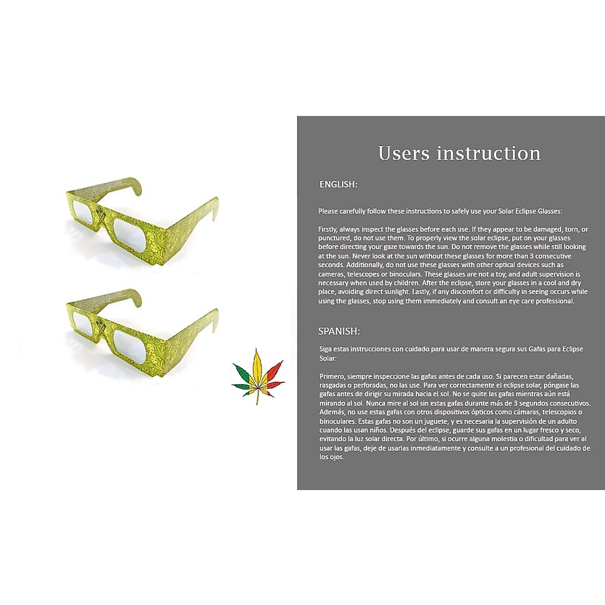 2x Cannabis Premium Solar Eclipse Viewing Glasses - Safe, ISO Certified, Durable Paper Frames