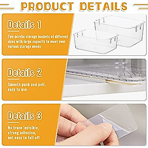 2 Pcs Pull Out Cabinet Organizer Slide out Storage Container No Need Drilling and Nailing Acrylic Drawer Storage Shelves with 4 Pull out Rail for Bathroom Kitchen
