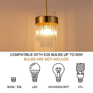 Gold Pendant Lights Kitchen Island,1-Light Crystal Pendant Light Fixtures Over Island,Modern Brass Mini chandelier for Dining Room, Adjustable Cord Hanging Lights for Bedroom,Bar,Sink,Entryway