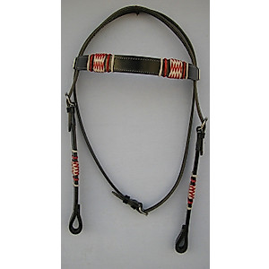 GSk Reitsports New Western Primium Genuin Leather Headstall Red/White Raw Hide Knotted Brow Band Headstall Black