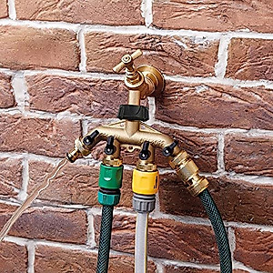 Hourleey Brass 4 Way Heavy Duty Garden Hose Splitter, Water Hose Splitter for 3/4" Hose Connector, Hose Faucet Splitter Hose Spigot Adapter 4 Valves with 4 Rubber Washers & Tape