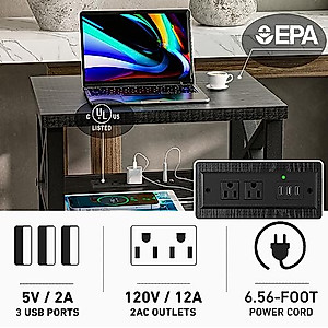 Rattan Nightstand with Combination Lock, End Table with Charging Station, Side Table with Rattan Door and Open Shelf, Modern Wooden Bedside Table for Bedroom, Living Room, Dorm