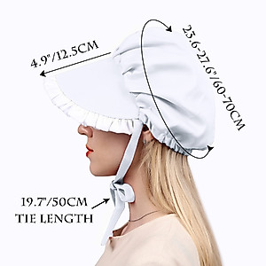 KUOIN Waist Apron Bonnet Set Colonial Apron Cap Ruffle Retro Maid Hat Apron With Pockets Cooking Costume (white)