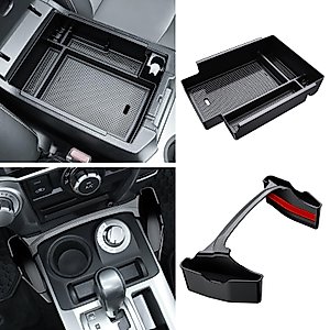 DIAMOOKY Upgraded 2PCS Center Console Organizer Compatible with Toyota 4Runner 2024 2023 2022 2021 2020 2019-2010 Gear Shift Organizer Tray Armrest Storage Box 5th Gen 4 Runner Interior Accessories