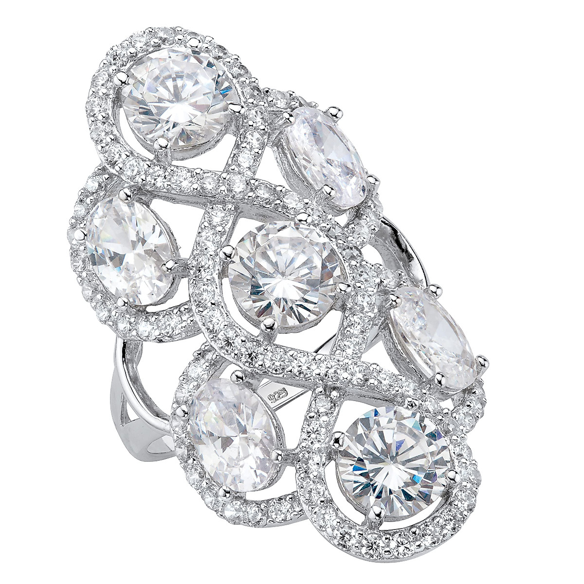 PalmBeach Sterling Silver Oval Cut Cubic Zirconia Simulated Infinity Halo Scroll Ring Sizes 6-8 Size 6