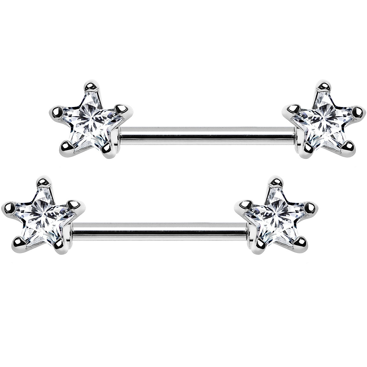 Body Candy Stainless Steel Clear Accent Star Barbell Nipple Ring Set 14 Gauge 9/16"