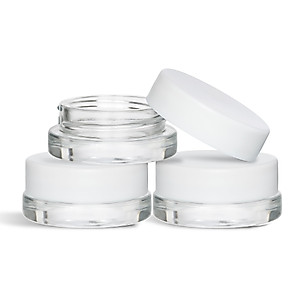(90 Pack) 7ml Low Profile Thick Glass Jars with White Lids - Airtight Containers for Oil, Lip Balm, Wax, Cosmetics