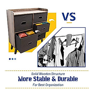 Hooseng 5 Drawer Dresser Storage, Durable Chest Wood Organizer, Waterproof Fabric Capacity Tower, Cabinet for Bedroom/Hallway/Living Room, Rustic Brown (5 Drawer)