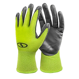 Sun Joe All-Purpose GGNP-S3 Reusable Nitrile-Palm Gloves, Tactile, Washable, One Size Fits Most, For Gardening, DIY, Set of 3, Green