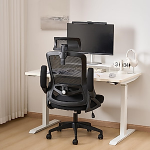 Voohek Ergonomic Swivel Office Wheels and High Breathable Mesh Back, Height Adjustable, Computer w/Flip Up Arms, Lumbar Support & Headrest, Black Chair