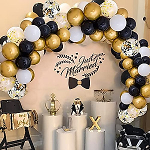 72 Pack Black Gold Confetti Balloons Kit, 12 Inch Black Gold White Balloons and Gold Confetti Balloons with Balloon Ribbons for Graduation Birthday Wedding Baby Shower Party Decorations