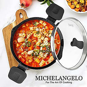 MICHELANGELO Stock Pot with Lid 6 Quart Cooking Pot Nonstick Soup Pot with Twist and Lock Handles, Aluminum Pasta Pot with Granite Coating, Induction Compatible