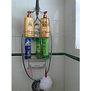Bextsrack Hanging Shower Caddy Organizer, SUS201 Stainless Steel Bathroom Over Shower Head Caddy for Shampoo, Conditioner, Soap, Towels and More, Chrome