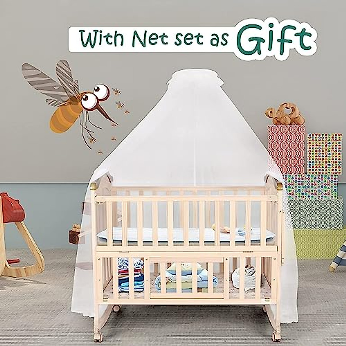 Styhigh 4 in 1 Convertible Crib, Portable Convert to Toddler Bed, Bassinet Bedside Sleeper, Playpen, 2 Leg Modes Baby Beds with Mattress & Mosquito Net,Adjustable Heigh Mini Crib CPC Certificated