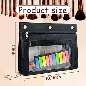 YoeeJob 1 Pack Pencil Pouch for 3 Ring Binder, Expandable Binder Pouches with Zipper, Large Capacity Pen Holder Case with Clear Window School Class Office Organizers, Black