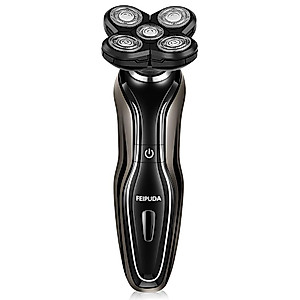 Electric Razor for Men 4 in 1 Head Shaver Grooming Kit Cordless Rechargeable Waterproof Rotary Shaver with Nose Hair Trimmer& Sideburns Trimmer &Facial Cleansing Brush FEIPUDA