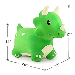 iPlay, iLearn Bouncy Pals Kids Dinosaur Hopper Toys, Toddler Plush Triceratops Hopping Horse W/Pump, Outdoor Indoor Ride Bounce Animal, Activity Birthday Gifts for 18 24 Month 2 3 4 Year Old Boy Girl
