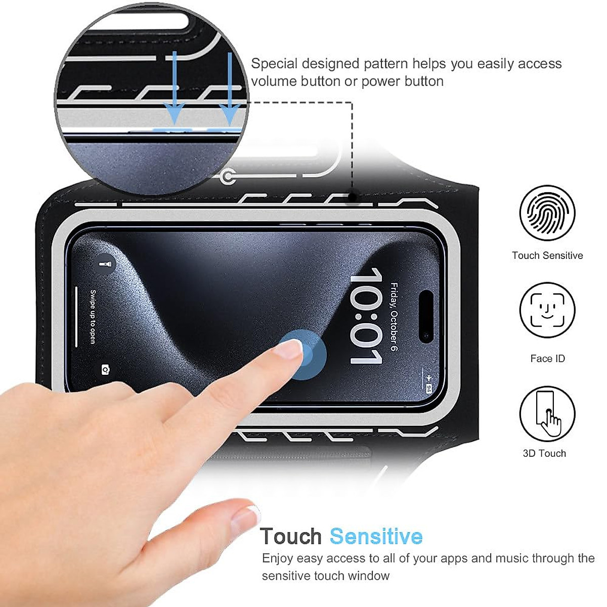 iPhone 15 Pro Max, 14 Pro Max Armband, JEMACHE Gym Workouts Running Phone Arm Band for iPhone 15/14 Plus, 15/14/13/12/11 Pro Max with Airpods Holder (Black)