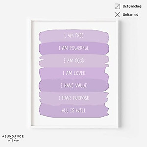 Positive Affirmations Art Inspirational Wall Art for Girls Room Purple Aesthetic Wall Décor for Toddler Bedroom Purple Nursery Wall Art Purple Wall Decor for Girls Bedroom UNFRAMED (Purple, 8x10)