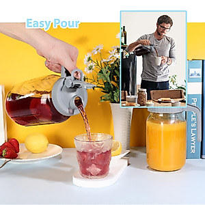 Glyntrof Mason Jar Glass Pitcher, 64 Oz Heavy Duty Filter Water Jug with Pour Spout Handle Lid for Storage Cold Brew Coffee, Ice Beverage, Iced Milk, Juice, Lemonade, Sun Tea, Fruit Tea