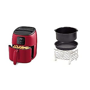 DASH Tasti-Crisp Digital Air Fryer with AirCrisp Technology, Custom Presets, Temperature Control, and Auto Shut Off Feature, 2.6 Quart - Red & Dash 6-Piece Air Fryer Accessory Kit, 2 Quart, Compact