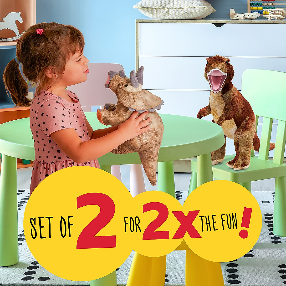 Dragon Drew Dinosaur T-Rex and Triceratops Plush Stuffed Animals | 2 Pack