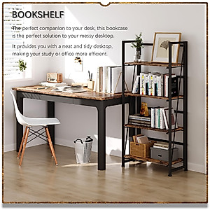 4NM No-Assembly Folding Bookshelf Storage Shelves 4 Tiers Vintage Bookcase Standing Racks Study Organizer Home Office (Rustic Brown and Black)